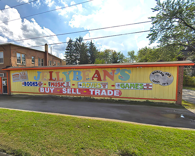 The sunshine-yellow exterior of Jellybean's practically shouts "literary adventure inside!" with its rainbow-lettered signage promising treasures for every taste.