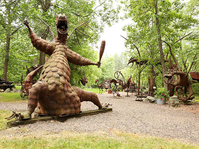 Welcome to Jurustic Park, where metal monsters roam free and imagination runs wild in Wisconsin's most unexpected sculpture garden.