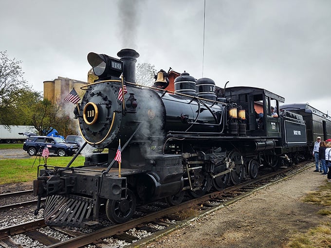 Engine No. 110 stands proud, billowing steam like a dragon catching its breath before another adventure through Michigan's countryside.