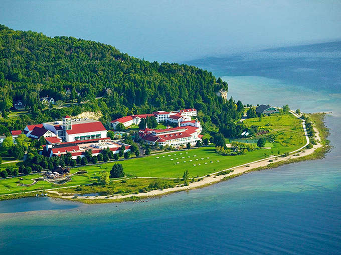 Perched on Mackinac Island's pristine shores, this resort complex looks like someone's dream of the perfect lakeside escape came to life and decided to stay.