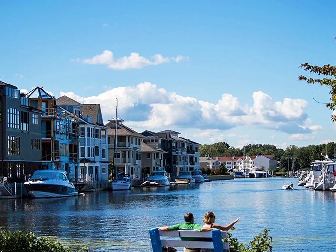 New Buffalo's waterfront homes and boats create a postcard-perfect scene where stress melts away faster than ice cream on a summer day.