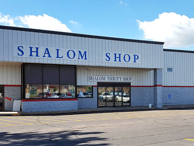 The unassuming exterior of Shalom Thrift Shop belies the treasure trove waiting inside &ndash; like finding a diamond mine disguised as a garden shed.