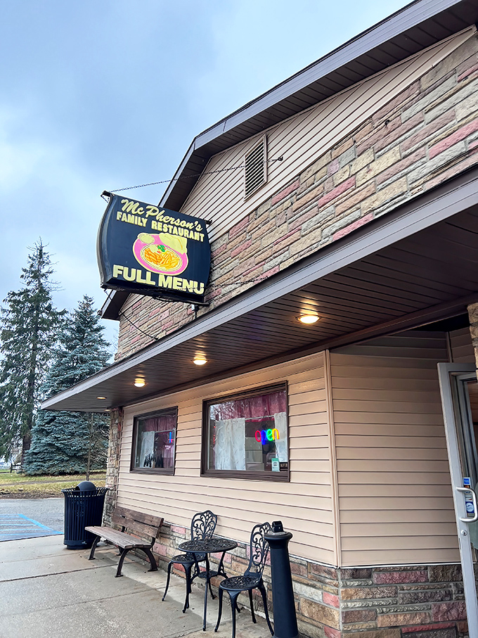 The iconic blue sign of McPherson's Family Restaurant stands as a beacon of comfort food in Millington, promising "FULL MENU" and delivering on that promise spectacularly.