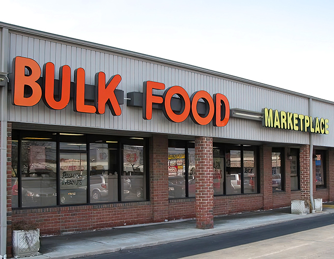 The unassuming exterior of Bulk Food Marketplace hides a wonderland of treats within, like finding Narnia in a strip mall.