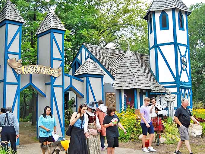 The whimsical entrance to Hollygrove welcomes visitors with blue-trimmed towers and fairy-tale charm, instantly transporting you to another century.