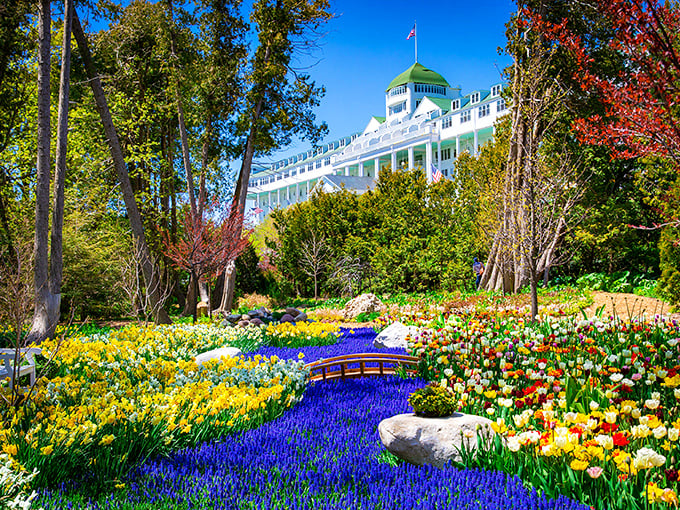 The Grand Hotel's Secret Garden unfolds like a storybook, where every petal and path seems to whisper tales of Mackinac's storied past.