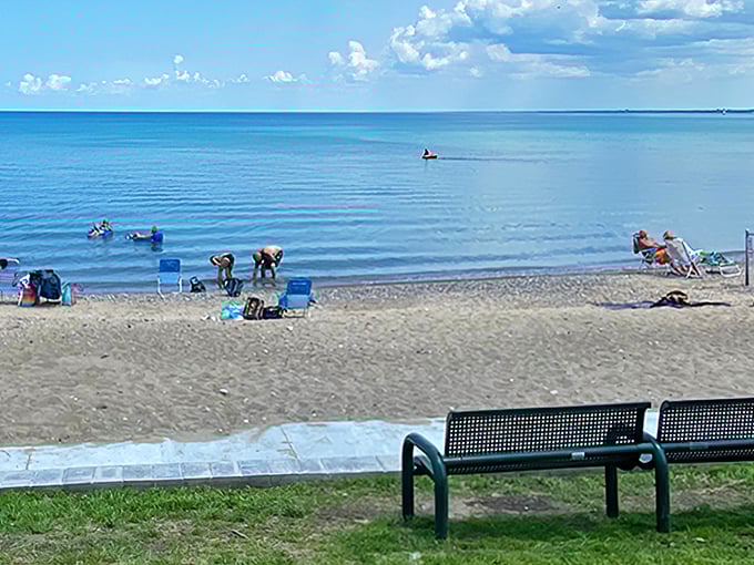 Keewahdin Beach welcomes visitors with its pristine shoreline and crystal-clear waters, a hidden gem along Lake Huron's magnificent coastline.