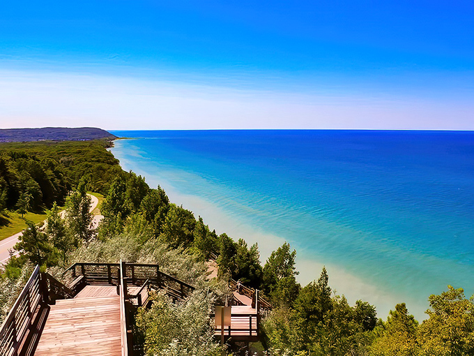 The Arcadia Overlook serves up Lake Michigan views that'll make your jaw drop faster than a hot potato at a church picnic.