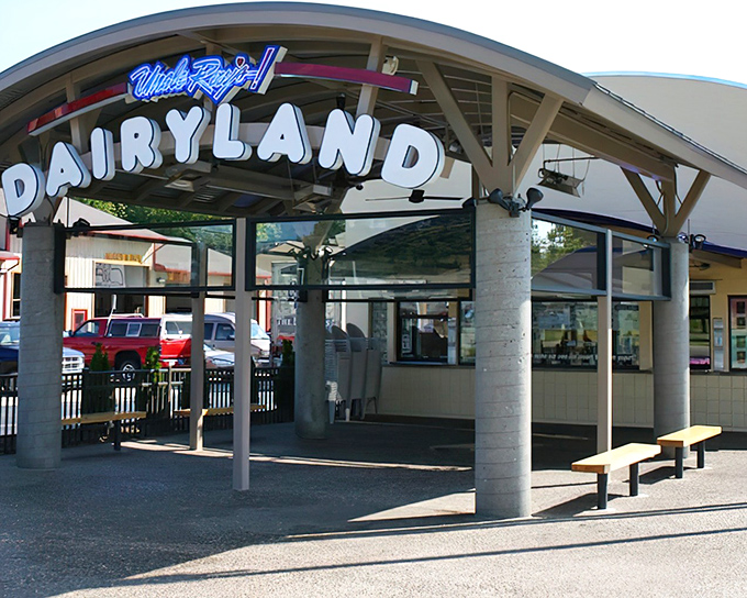 The iconic entrance to Uncle Ray's Dairyland stands like a beacon of joy, promising sweet adventures and putting perfection to all who enter.