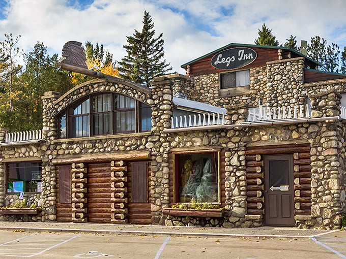 Legs Inn stands proudly in Cross Village, its stone facade and distinctive architecture promising culinary adventures within those rustic walls.