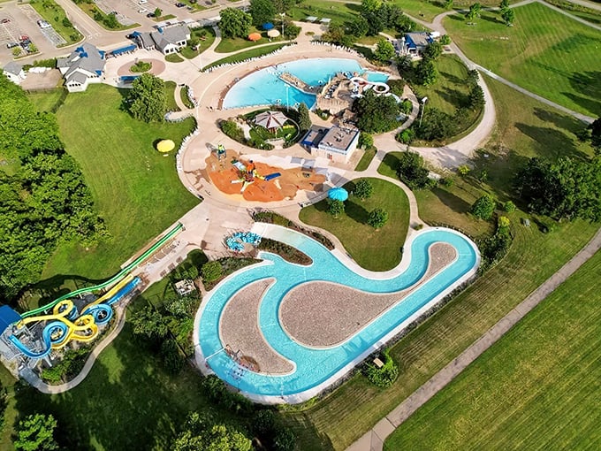 Rolling Hills Water Park: A blue paradise from above, where summer memories are made one splash at a time.