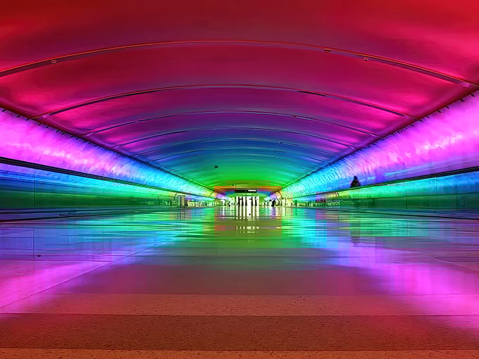 Step into Detroit Airport's Light Tunnel and suddenly your connecting flight feels like a journey through the cosmos &ndash; technicolor therapy for travel-weary souls.
