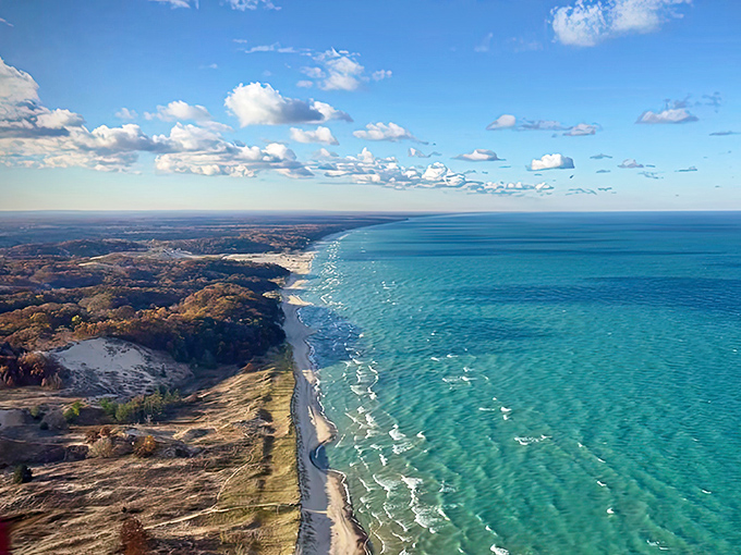 Aerial majesty where forest meets water &ndash; Warren Dunes offers a Caribbean-like escape along Michigan's stunning coastline.