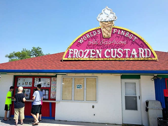 The iconic red and white sign proudly proclaims "World's Finest Old Fashion Frozen Custard" &ndash; a bold claim that somehow feels like an understatement once you've tasted it.