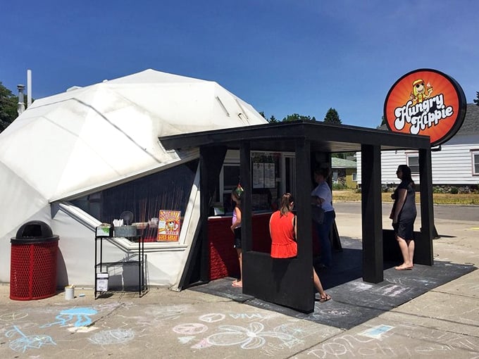 The iconic geodesic dome of Hungry Hippie stands out in Alpena like a groovy spaceship that landed with a mission: delivering delicious food with peace and love.