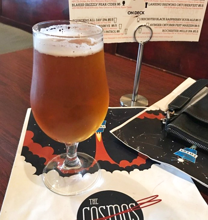 A golden craft beer awaits its destiny &ndash; to be paired with one of The Cosmos' stellar pizzas for a match made in culinary heaven.