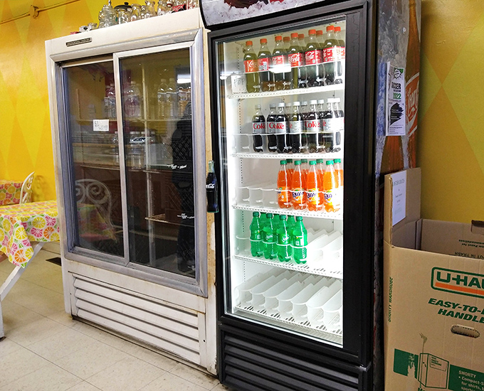 The refrigerator case offers colorful sodas to complement your frozen treats &ndash; because sometimes you need bubbles with your cream.