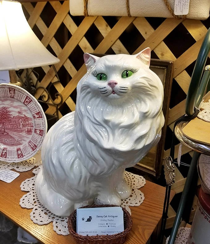This porcelain cat with emerald eyes might be judging your other purchases, but it's also begging to become the quirky accent your bookshelf needs.