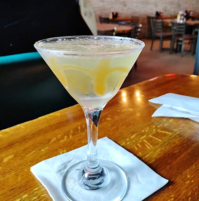 A perfectly chilled martini &ndash; because everything tastes classier when you're dining inside a vintage automobile.
