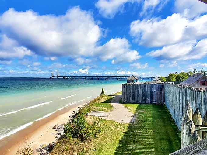 The strategic waters that made this fort essential: Lake Michigan's sparkling blue expanse reminds us why controlling this spot meant controlling commerce.