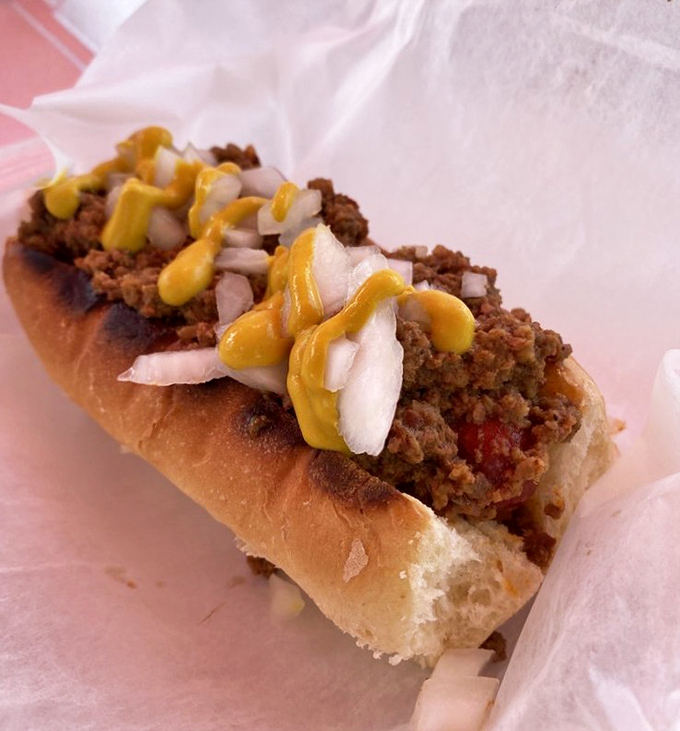 Coney Dog: Michigan's beloved hot dog tradition gets the Whitehouse treatment &ndash; a snappy dog nestled in a soft bun with meat sauce that's worth the inevitable shirt stains.
