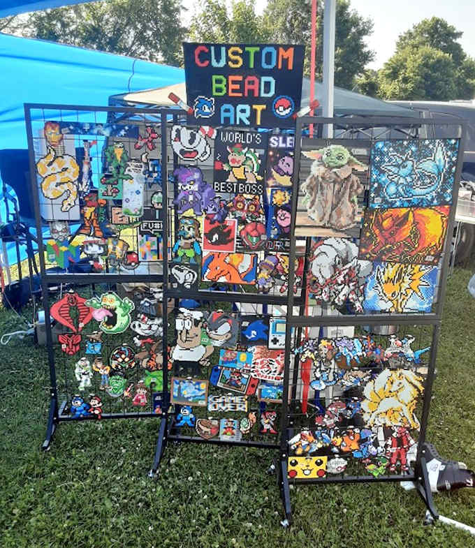 Pixel art paradise: Handcrafted bead creations transform gaming icons and pop culture characters into tangible treasures for the nostalgic collector.