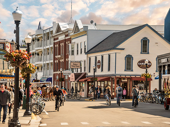 The downtown view showcases the island's commitment to preserving its 19th-century character, creating the perfect stage for spirits who never left.