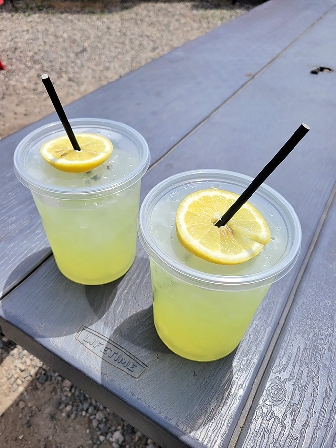 Fresh-squeezed lemonade that cuts through rich barbecue like a citrus superhero, saving palates one refreshing sip at a time.