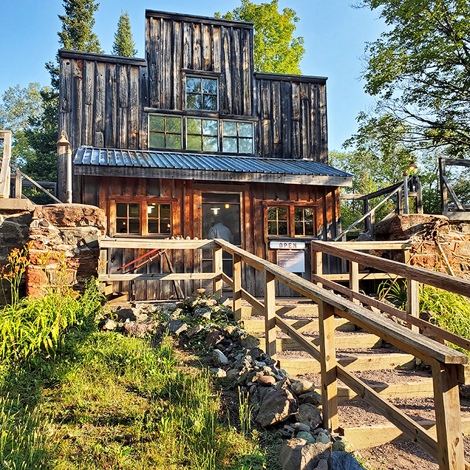 Not your average gift shop: the rustic wooden entrance building houses mining artifacts and stories waiting to be unearthed.
