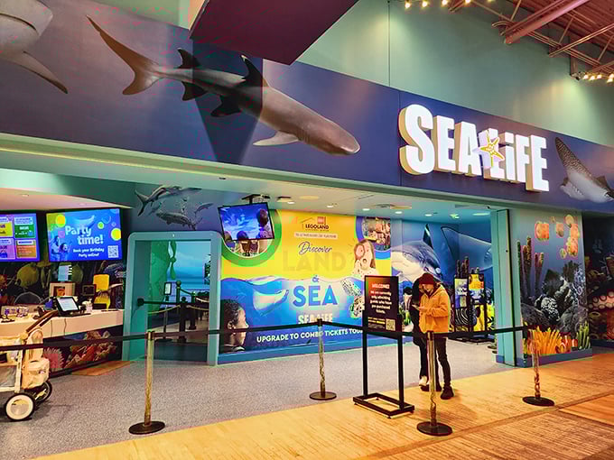 The magical entrance to another world, where blue hues and colorful murals invite visitors into Michigan's underwater paradise.