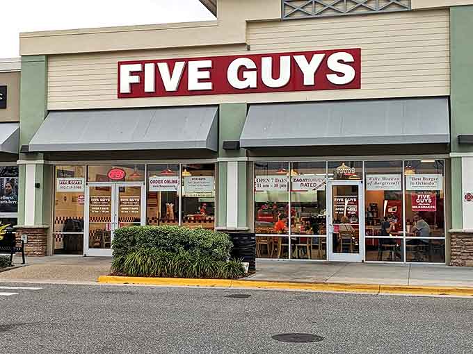 Even chain restaurants like Five Guys blend into Mount Dora's aesthetic, proving that burger cravings don't take vacations.