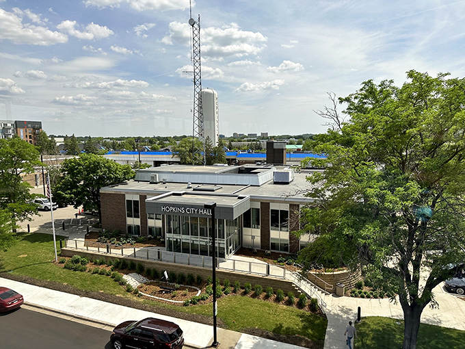 Modern municipal architecture surrounded by thoughtful landscaping reflects the town's blend of tradition and forward-thinking governance.