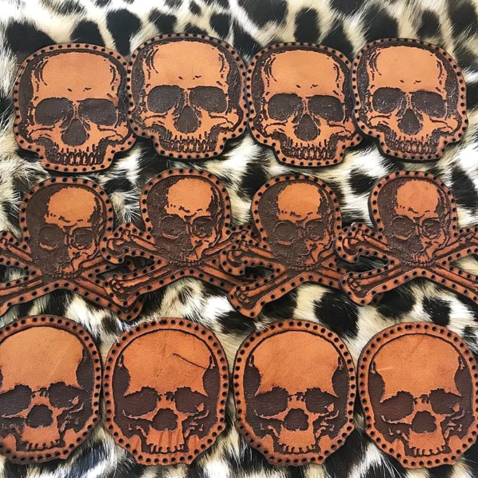 Leather skull patches that would make any jacket, bag, or vest instantly cooler than whatever you're wearing now.
