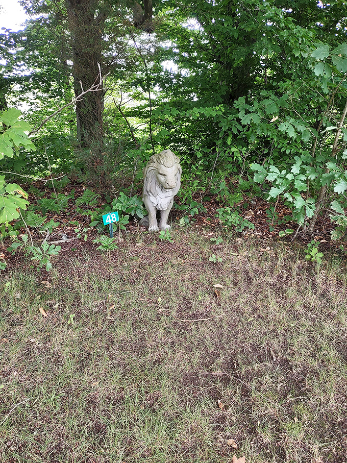 This stone lion guards its eternal territory with quiet dignity, a symbol of strength watching over those who can no longer protect themselves.