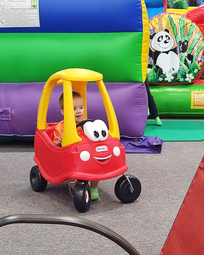 Even the smallest visitors find their happy place, cruising between bounces in the iconic Little Tikes car that's practically a childhood rite of passage.