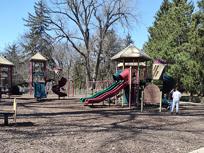 The playground at Island Park invites children to experience old-fashioned fun, proving that sometimes the simplest pleasures create the strongest memories.
