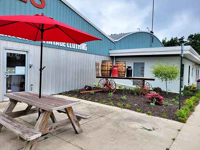 The outdoor seating area invites you to rest your treasure-hunting legs while contemplating which century's decor you're bringing home.