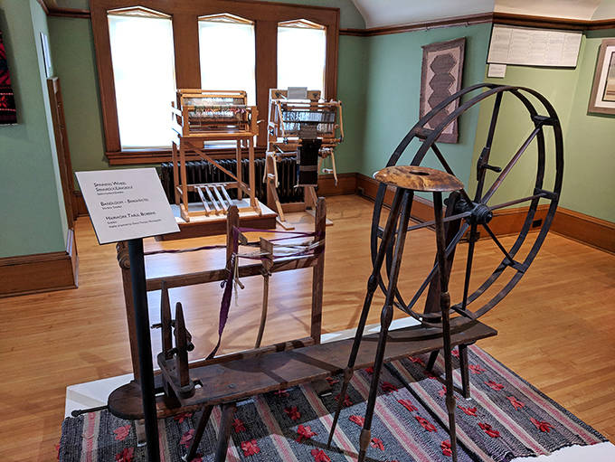 This antique spinning wheel isn't waiting for a fairy tale princess &ndash; it represents the practical craftsmanship that Swedish immigrants brought to America.