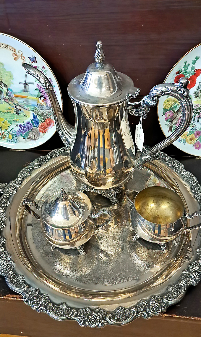 This silver tea service once presided over elegant gatherings and intimate conversations, just imagine the secrets it has witnessed!