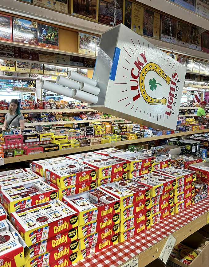 Lucky Lights Candy in giant boxes? They're magically delicious and impractically sized for normal pantries – perfect for serious candy enthusiasts.