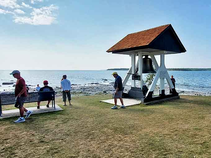 Once guiding mariners through fog and darkness, this weathered bell now stands as a silent witness to history.