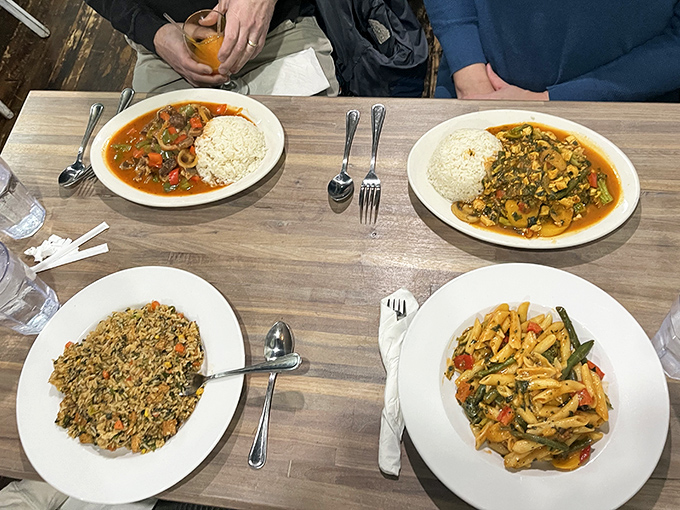 A feast fit for island royalty! Four distinctive dishes showcase the kitchen's range &ndash; from hearty curries to vibrant vegetable medleys.