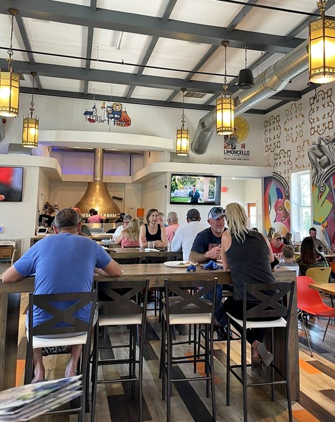 The new congregation gathers at communal tables, breaking bread and sharing stories under soaring ceilings and warm pendant lights.
