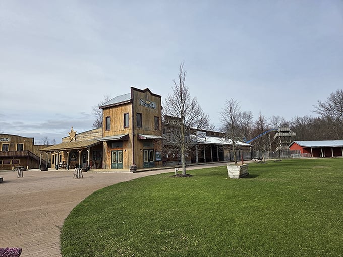 The western-themed exterior welcomes adventure-seekers to this aquatic frontier town, promising gold rush fun inside.