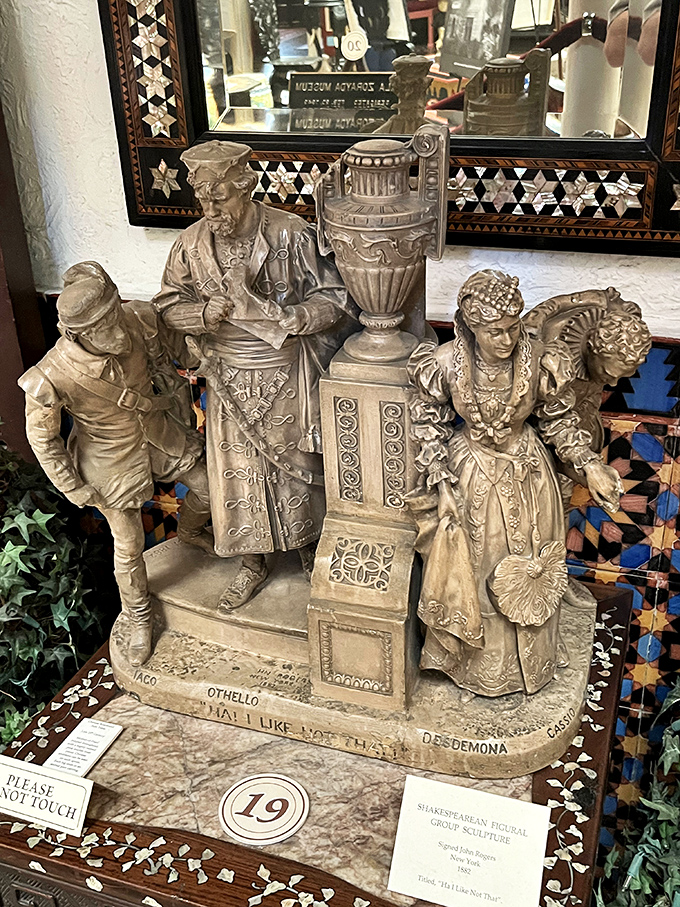 Figural Group Sculpture: Shakespeare's characters frozen in stone, telling tales of betrayal and passion that complement the villa's dramatic atmosphere.