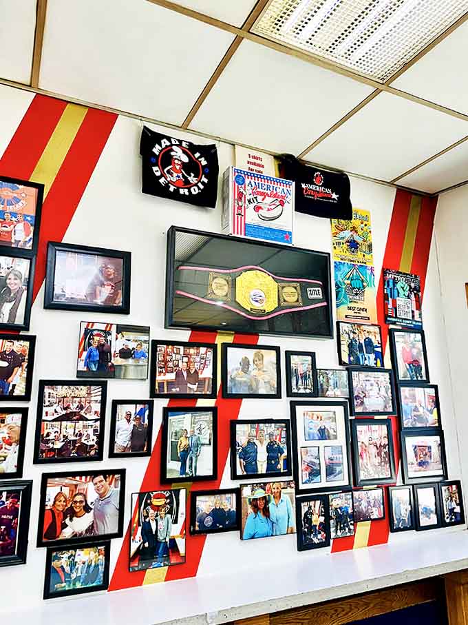 Every photo tells a story on Lafayette's memory-filled walls, where celebrities rub shoulders with regular customers in a democratic display of Detroit history.