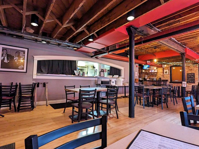 Wooden beams and warm lighting create an atmosphere that feels both trendy and timeless &ndash; the perfect backdrop for memorable meals.