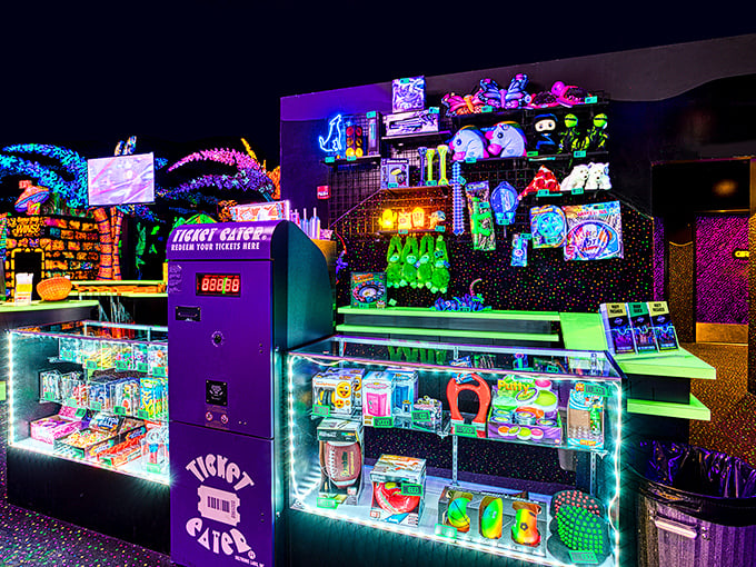 The prize booth gleams like a treasure cave, where tickets transform into memories and children contemplate life's important decisions.