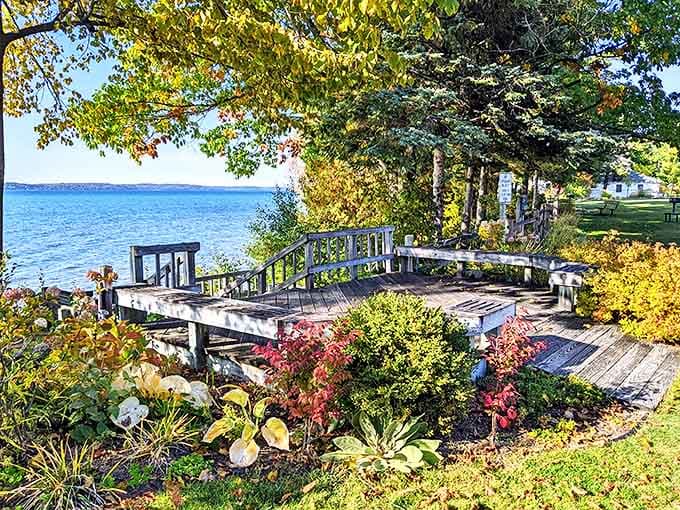 Nature's viewing platform frames the lake's endless blue horizon, where conversations deepen and worries seem to drift away on the breeze.