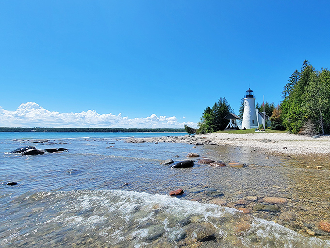 Lake Huron's rocky shoreline meets crystal waters &ndash; the kind of view that makes you question your city apartment lease.